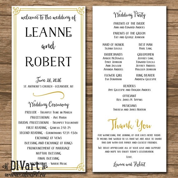 Items similar to Rustic Wedding Program, Ceremony Program - PRINTABLE ...