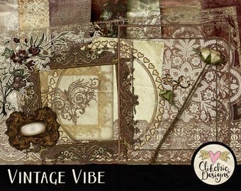 Vintage Digital Scrapbook Kit Clip art Cinnamon Sunday