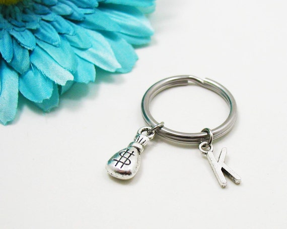 Silver Moneybag Keychain Money Purse Keychain Initial