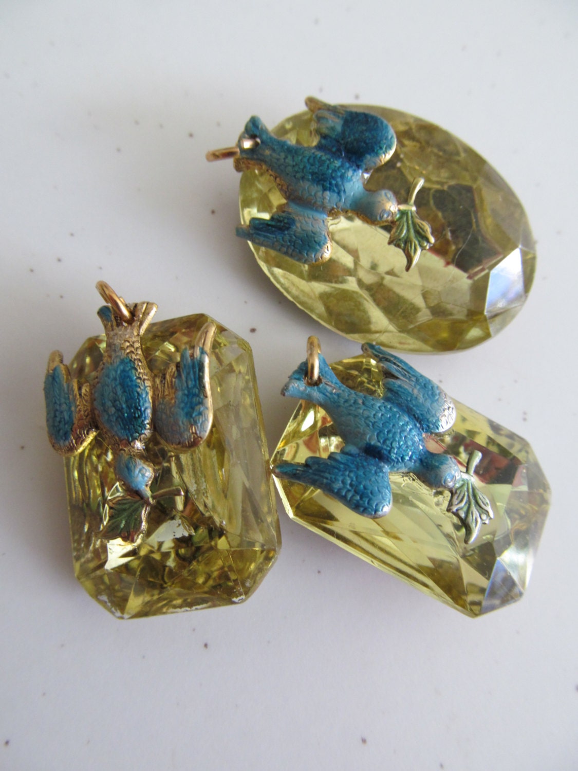 Large Citron Crystal Stone With Bluebird Hanger