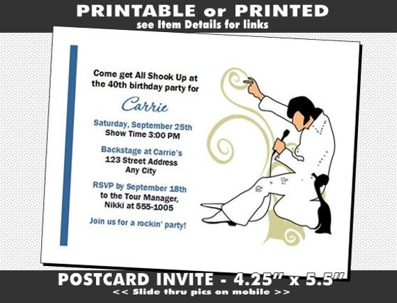 Elvis Inspired Party Invitation Printable by PrintVillaInvites