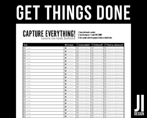 Getting Things Done GTD Capture Sheets Letter