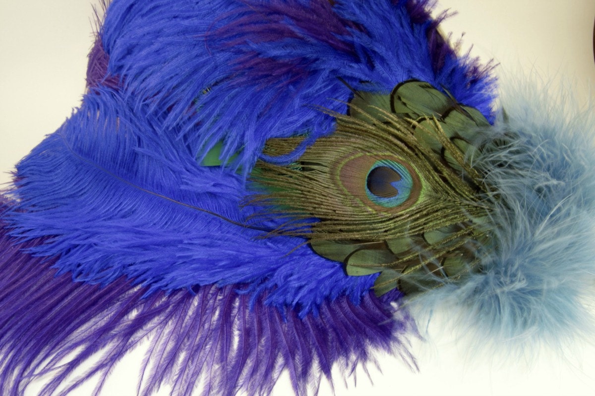 Fancy Feathered Hand Fan Boudoir Fan by BlueBelleFarmNouveau