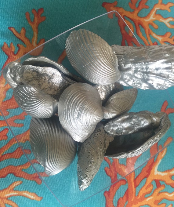 Items similar to Silver Hand Painted Natural Shells Bowl Vase Basket ...