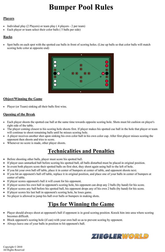 Official Bumper Pool Rules