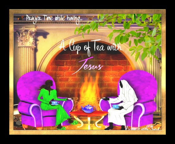 Cup of Tea with Jesus Christian Art Bible by KickinItWithJesus
