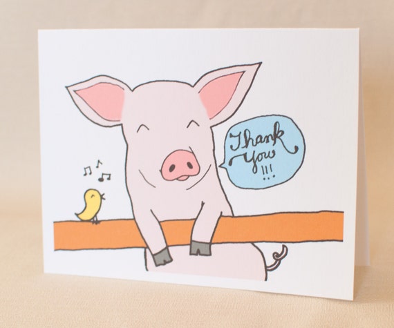Items similar to Pig Thank You Card, Cute Pig Saying Thank You ...