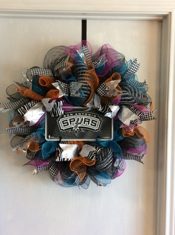 San Antonio Spurs Wreath Spurs Deco Mesh Wreath by WreathsbyKimby