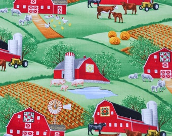 Red tractor fabric | Etsy