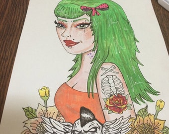 Pinup Girl Drawing Etsy
