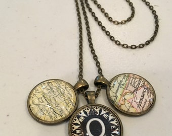 Items similar to Custom map jewelry, map compass necklace, custom ...