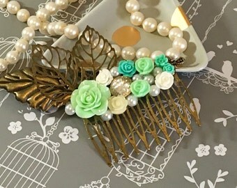 Unique mint green hair comb related items | Etsy