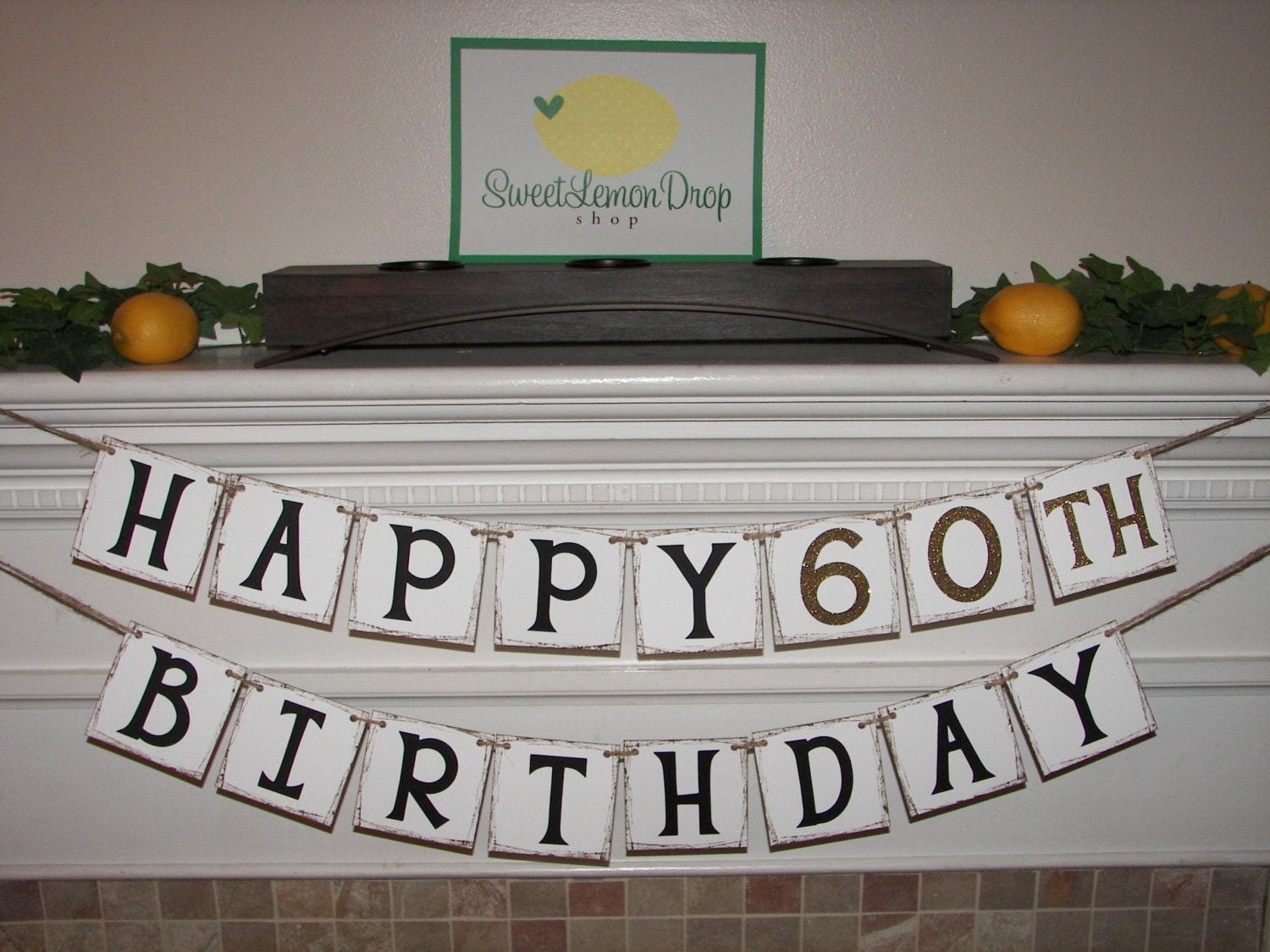 HAPPY 60th BIRTHDAY Banner Custom Age Twine Rustic