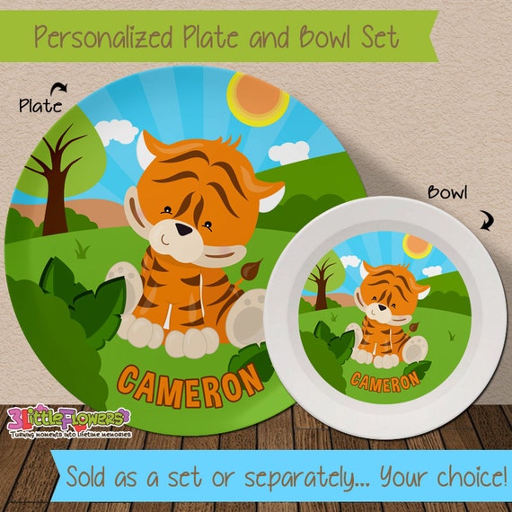 Baby Tiger Plate and Bowl Set Personalized by 3littleflowers