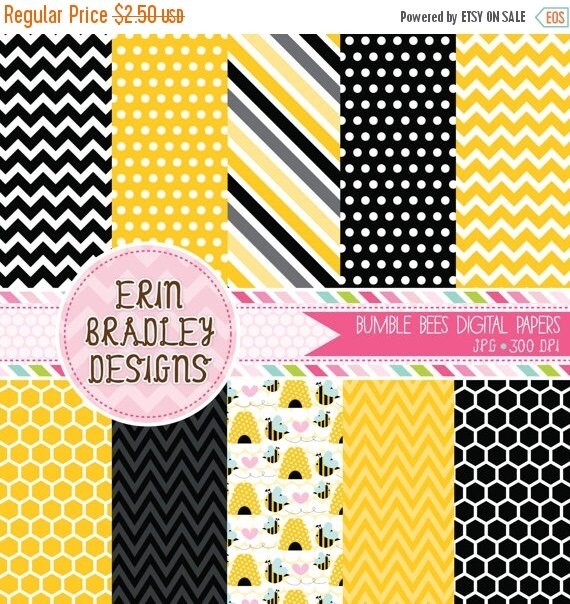 SALE Bumble Bee Commercial Use Digital Paper by ErinBradleyDesigns