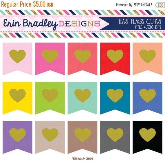 60% OFF SALE Heart Flags Clipart Personal & by ErinBradleyDesigns