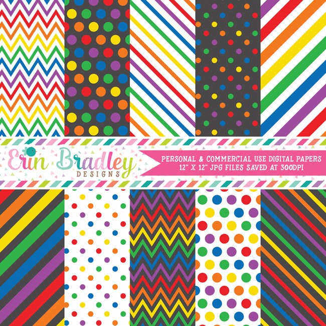 Rainbow Digital Paper Pack Rainbow Patterns by ErinBradleyDesigns