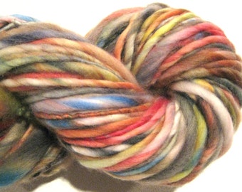 handspun yarn She Brakes For Rainbows thick by SpinningWheelStudio