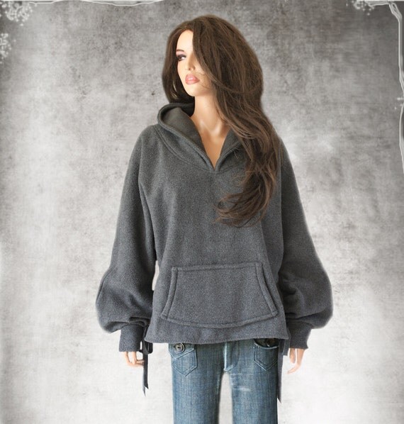 Big hood sweatshirt/Tunic extra long/Women fleece top/pull