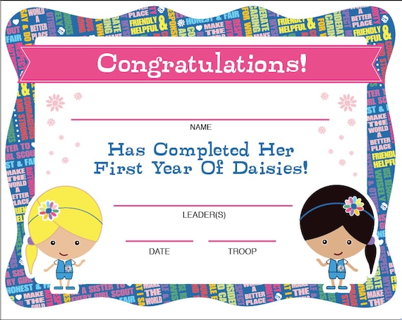 Daisy Girl Scouts First Year Completion Certificate Instant