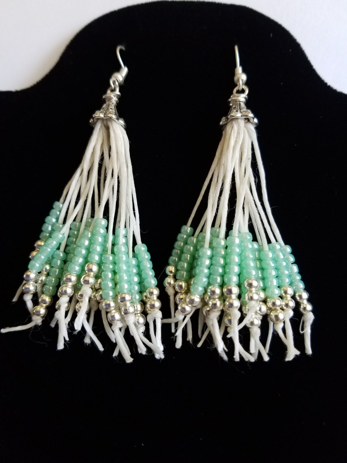 Seed Bead Tassel Earrings Waxed Linen Seed Bead Earrings