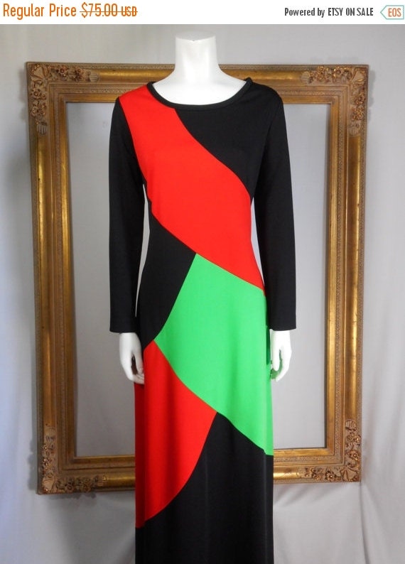 Vintage 1960's Edith Flagg Black/Red & Green Dress - Size 14