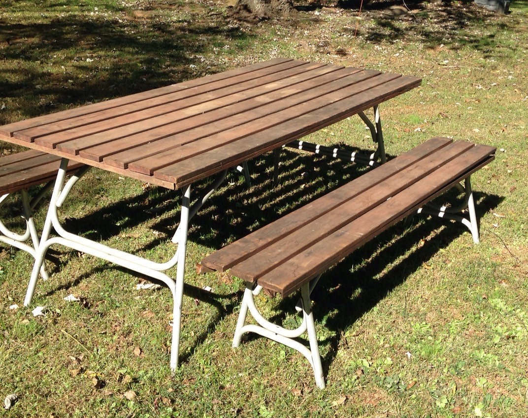 Vintage picnic table • vintage redwood picnic table •Camping table ...