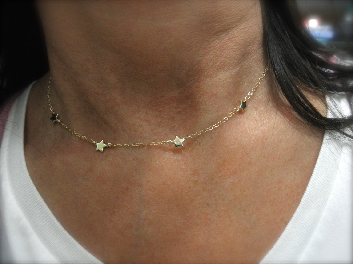 Station gold star necklace mini star necklace 14K