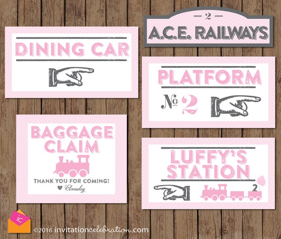 Train Signs - Set of 5 - Baggage Claim - Directions - Dining Car ...