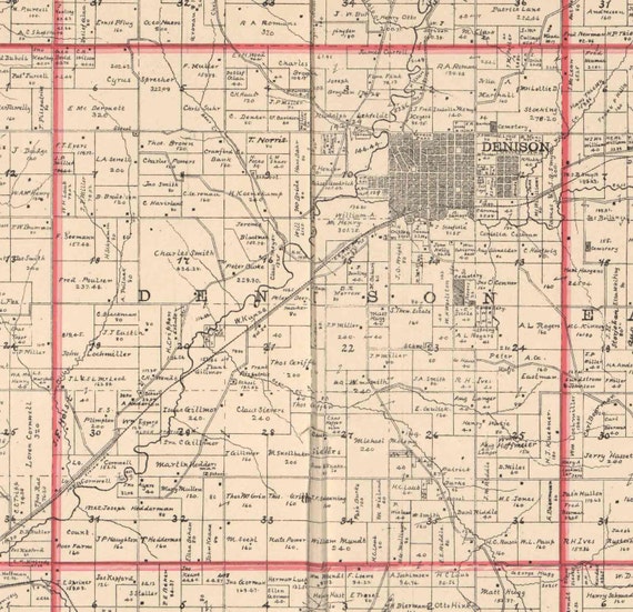 Crawford County Iowa 1898 Old Wall Map with Landowner Names