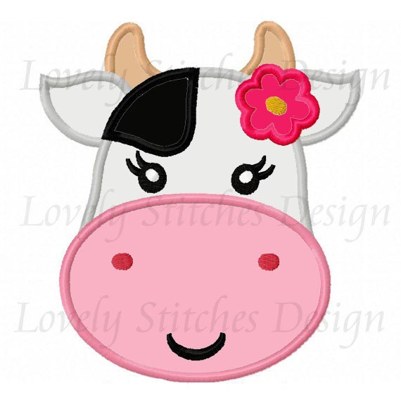 Girl Cow Face Applique Machine Embroidery Design NO:0508