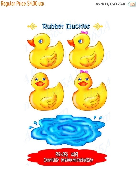 30% OFF SALE Hand Drawn Rubber Ducky Clipart Duck by I365Art