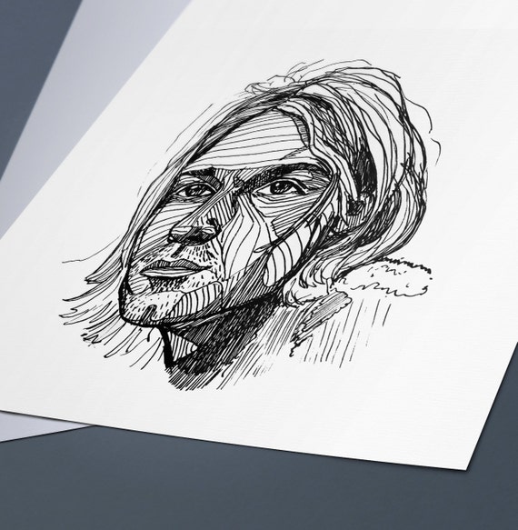 Kurt Cobain Line Drawing Portrait Print