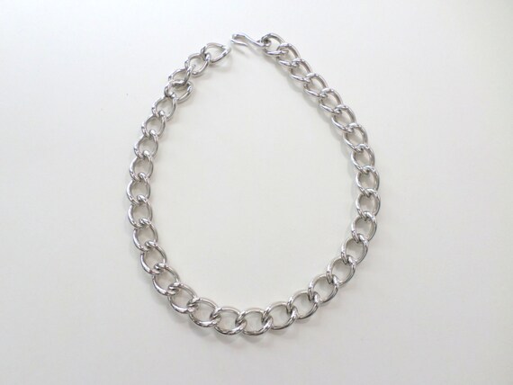 Monet Silver Chain Necklace Wide Chain Shiny Silver Open Link