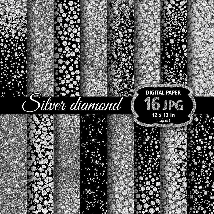 Diamond digital paper clipart. Silver diamond rhinestone gem