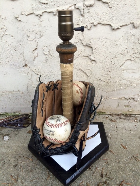 Baseball glove ball and bat table lamp by MADUpcycle on Etsy