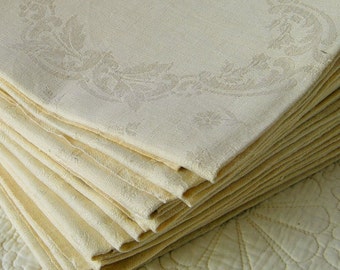 Items similar to French Vintage Napkins Elegant Heavy Linen Damask Set ...