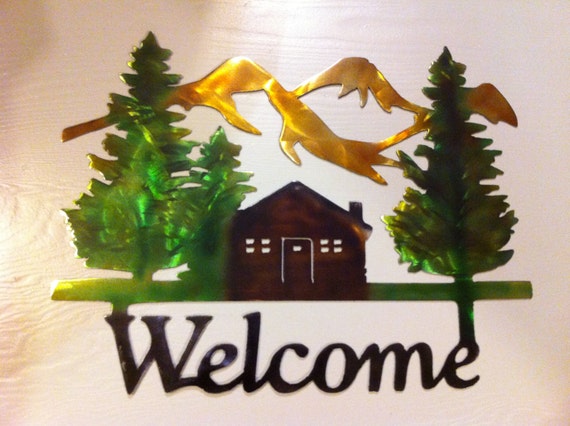 Welcome Cabin Metal Wall Art