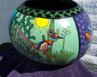 Items similar to Rustic Gourd Bowl, Metallic Blue Gourd Bowl, Country ...