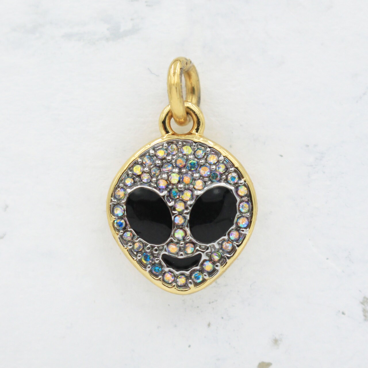 Alien Charm Pendant AB Pave Crystal Gold Emoji