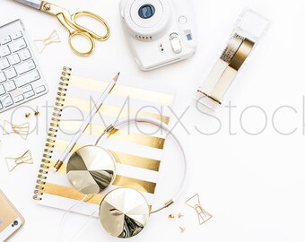 Gold Styled Desk Stock Photo with Macarons / by KateMaxStock