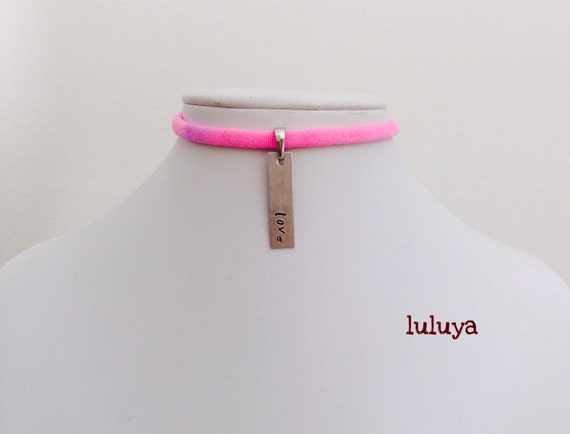 Kids Girls Tween Pink Stretch Choker Necklace Metal Hand