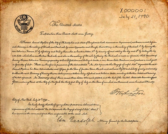 First U.S. Patent print Patent Art Print George Washington