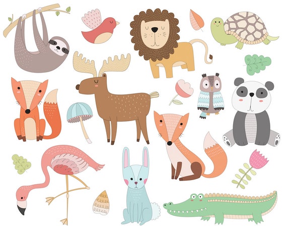Cute Animals Clipart 19 Vector PNG & JPG Files Unique