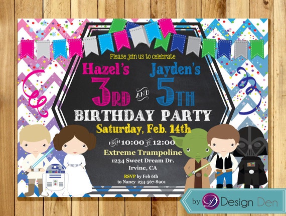 Galaxy Star Wars JOINT Birthday party Invitations. by ByDesignDen