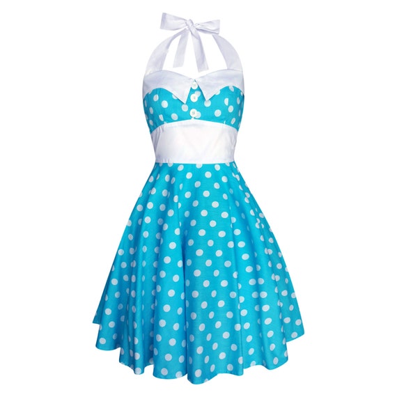 Aqua Dress Polka Dot Dress Retro Dress Pin Up Dress Rockabilly