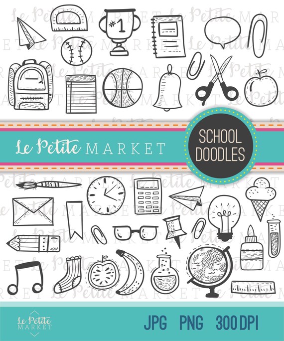Hand Drawn School Doodles Back to School Clipart School
