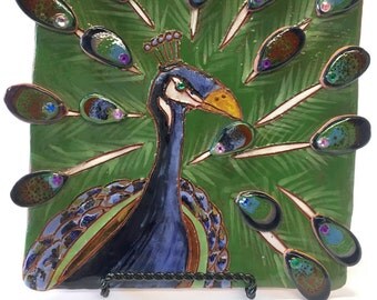 Peacock tiles | Etsy