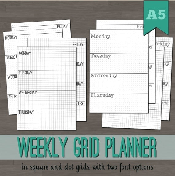 Weekly Grid Planner Inserts A5 Printable Planner by toPrint