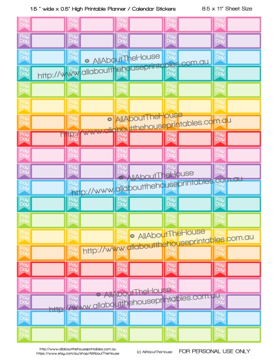 PayDay Planner Stickers Printable 1.5w x 0.5h